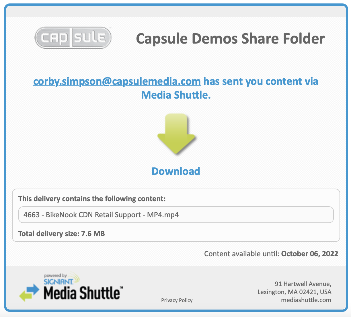 Media Shuttle - Downloading a File - PC - Capsule Media